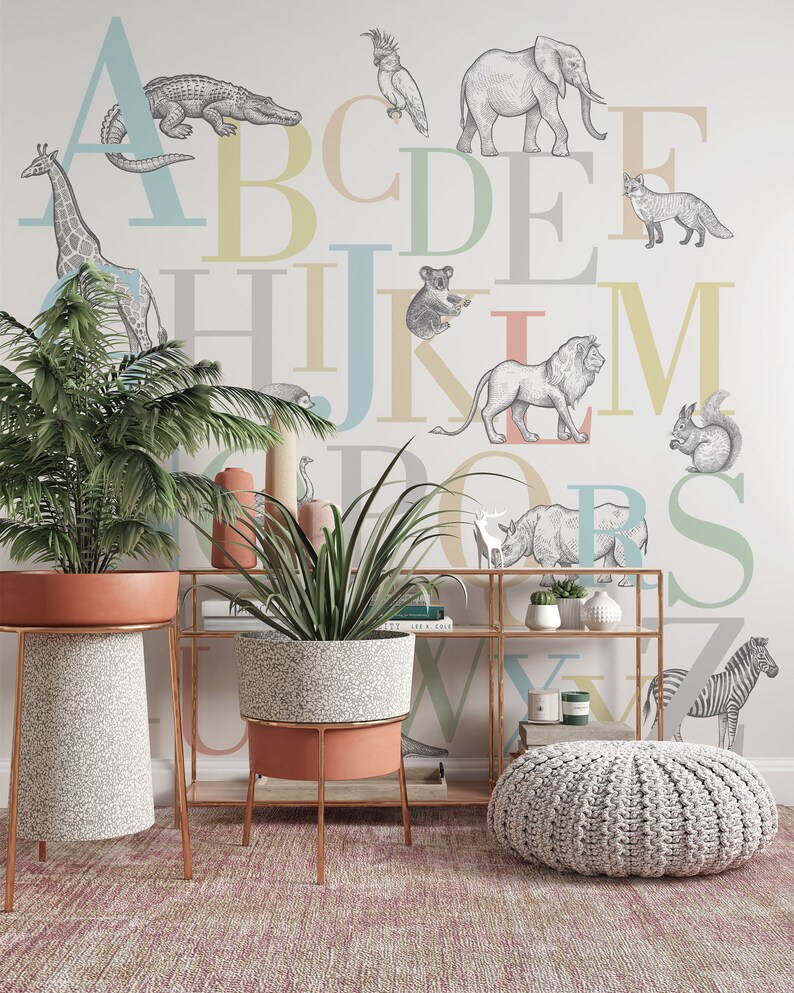 Colorful Alphabet Letter Hand Drawing Animals Wallpaper Kids - Etsy