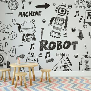 Black and White Robots Posts Funny Wallpaper Self Adhesive Peel and ...