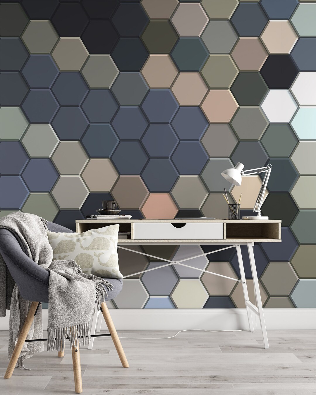 Hexagon Wallpaper Geometric Shape Wall Decor Removable - Etsy
