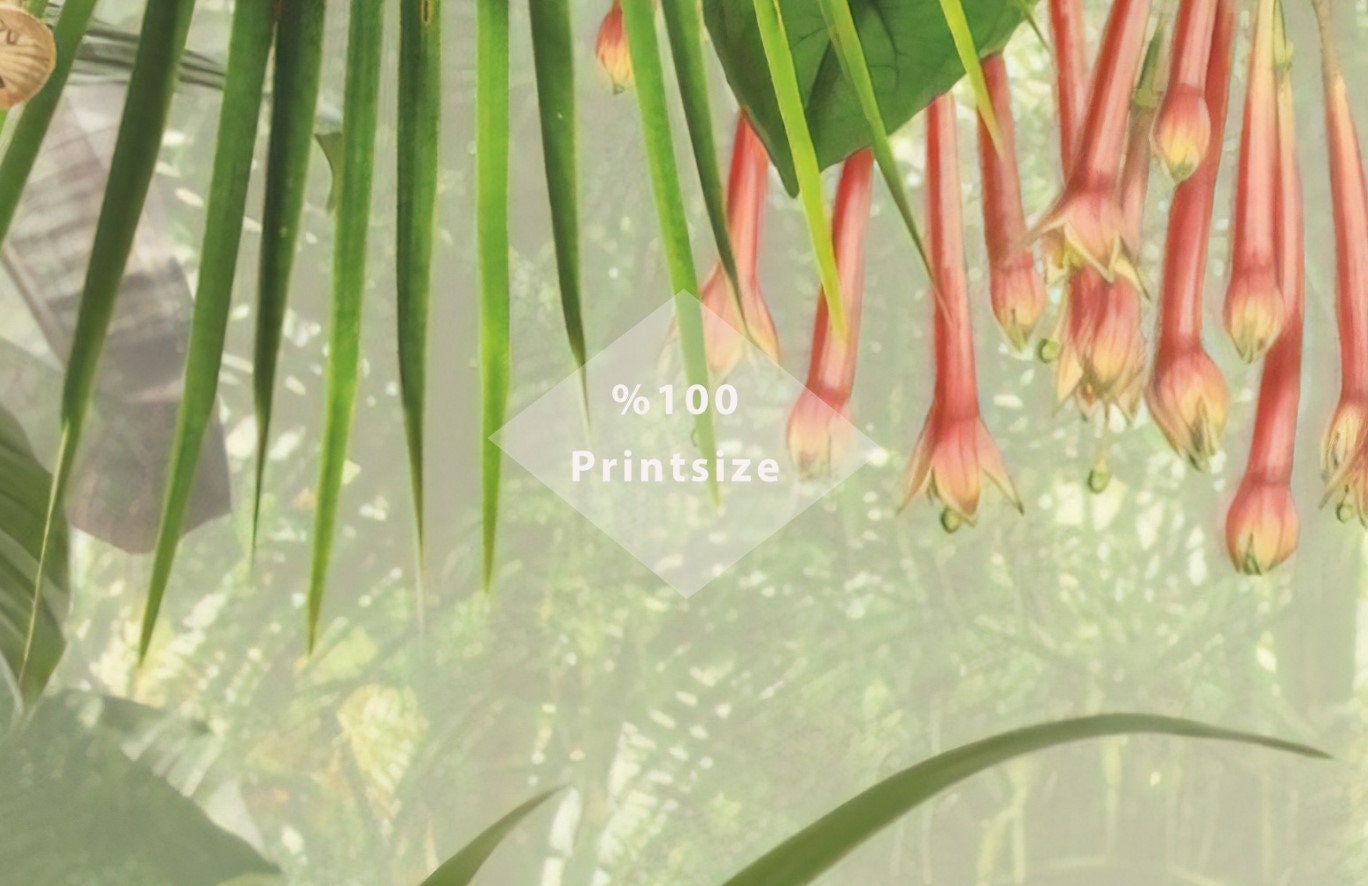 Tropical Jungle Plants and Leaves Leopard Bird Floral | Etsy