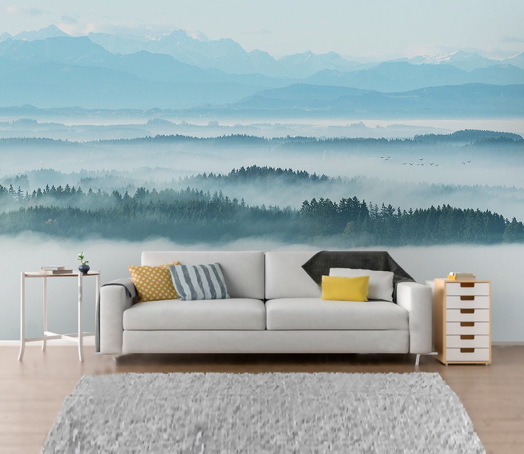 Mountain Misty Forest Wallpaper Self Adhesive Peel and Stick | Etsy