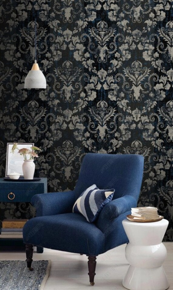 Vintage Style Design With Dark Color Luxury Damask Wallpaper | Etsy