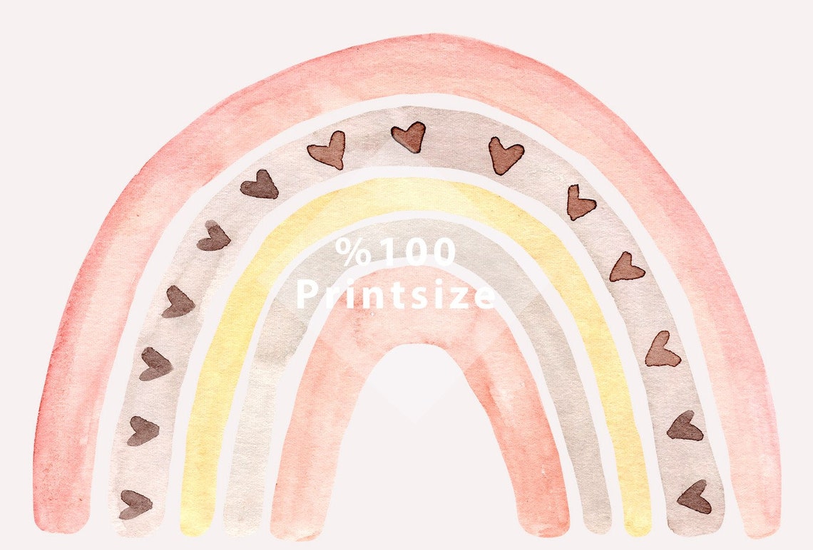Watercolor Rainbow Rain Clouds Hearts Wallpaper Self Adhesive - Etsy