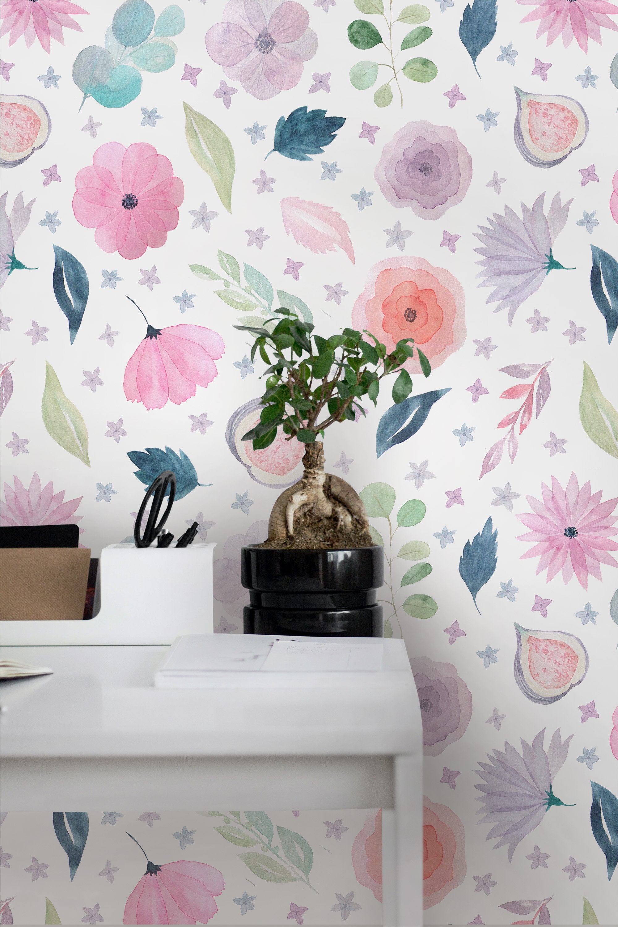 Watercolor Floral Wallpaper Botanica Peel and Stick Soft Pastel Wall ...