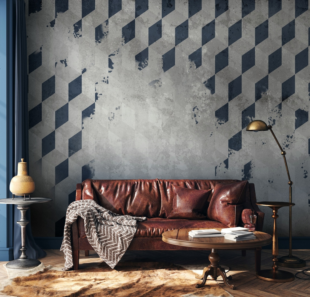 Navy Blue Random Shapes Wallpaper Geometric Removable - Etsy