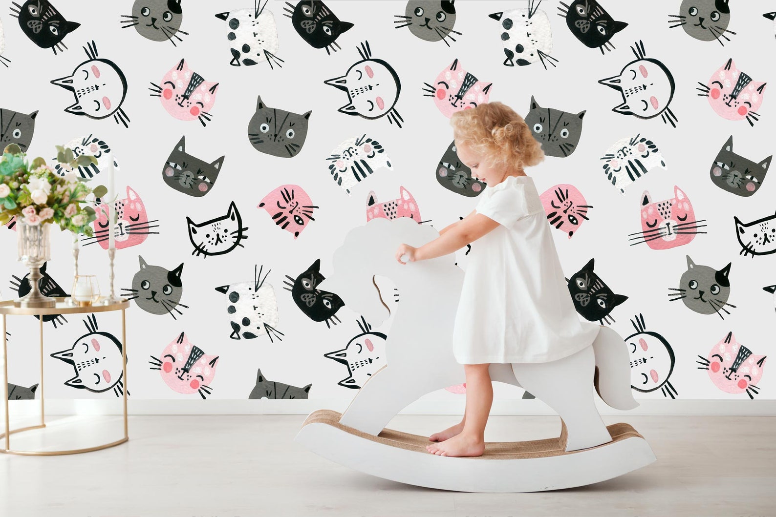 Watercolor Cute Cats Faces Wallpaper Self Adhesive Peel and | Etsy