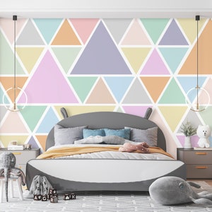 Kids Geometric Shapes Wallpaper Colorful Triangle Wall Decor Nursery ...