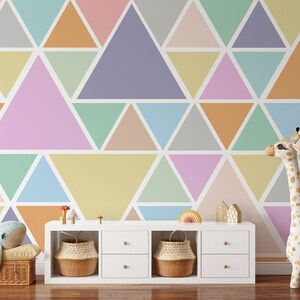 Kids Geometric Shapes Wallpaper Colorful Triangle Wall Decor Nursery ...