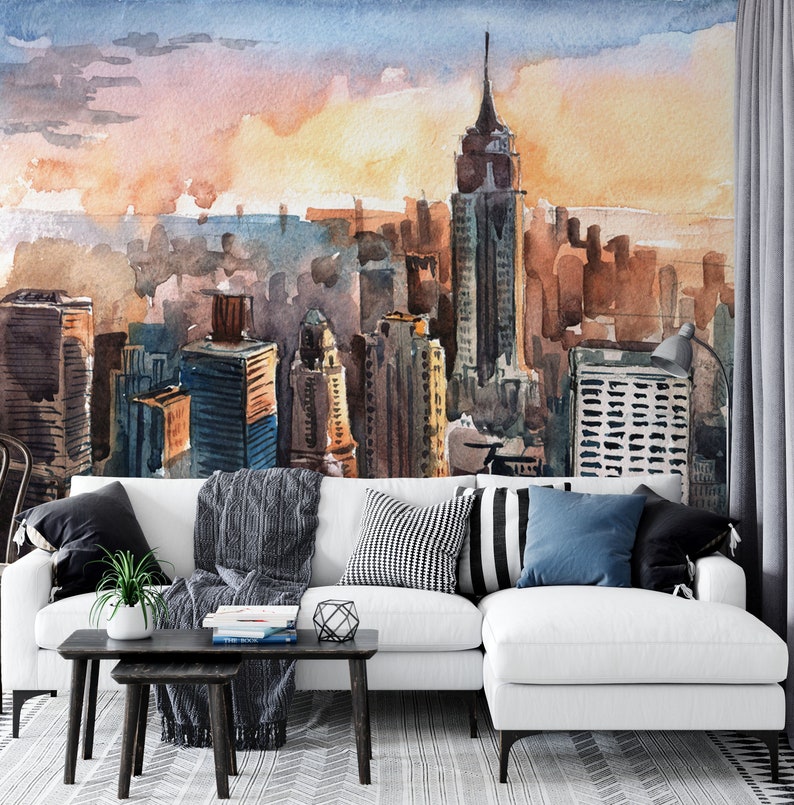 Manhattan Skyscrapers Wallpaper Towers City Wall Decor - Etsy