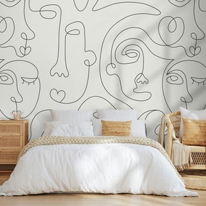 One Line Drawing Abstract Face Seamless Pattern Funny Wallpaper Self ...
