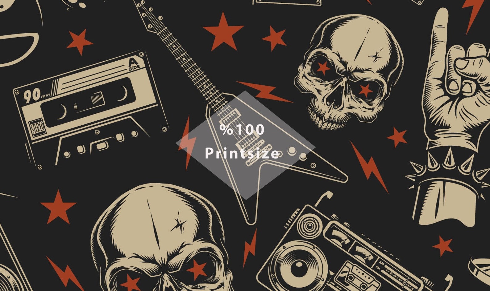 Pattern Skulls Bones Electric Guitar Rock'n Roll Red Stars - Etsy