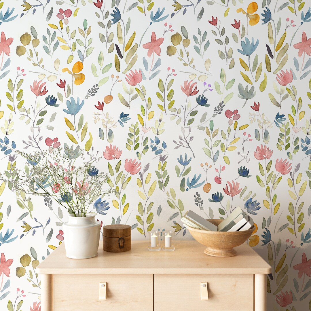 Spring Wallpaper Watercolor Floral Peel and Stick Ditsy Wall Mural - Etsy