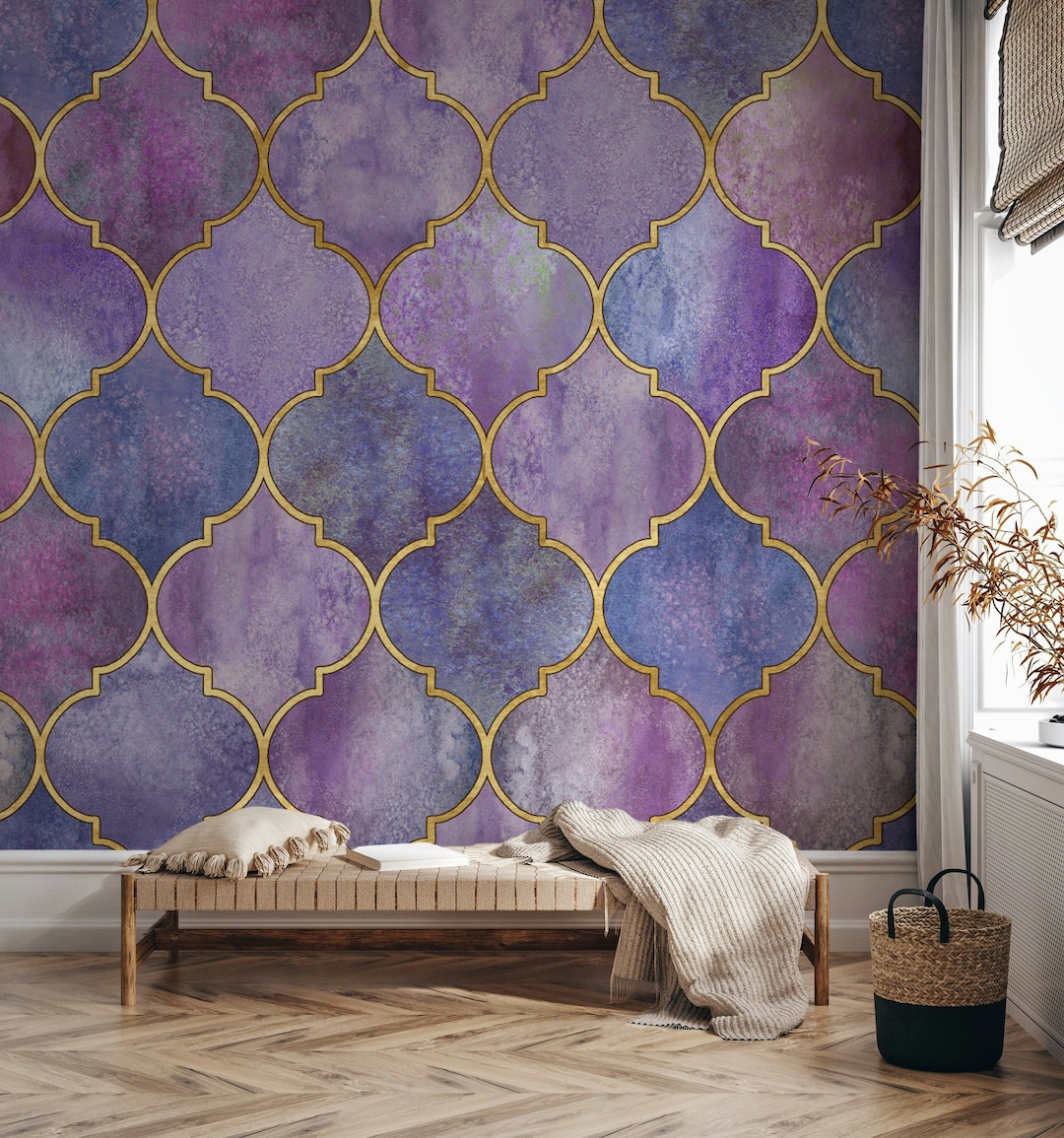 Purple Ellipse Geometric Shape Abstract Wallpaper Self Adhesive Peel ...