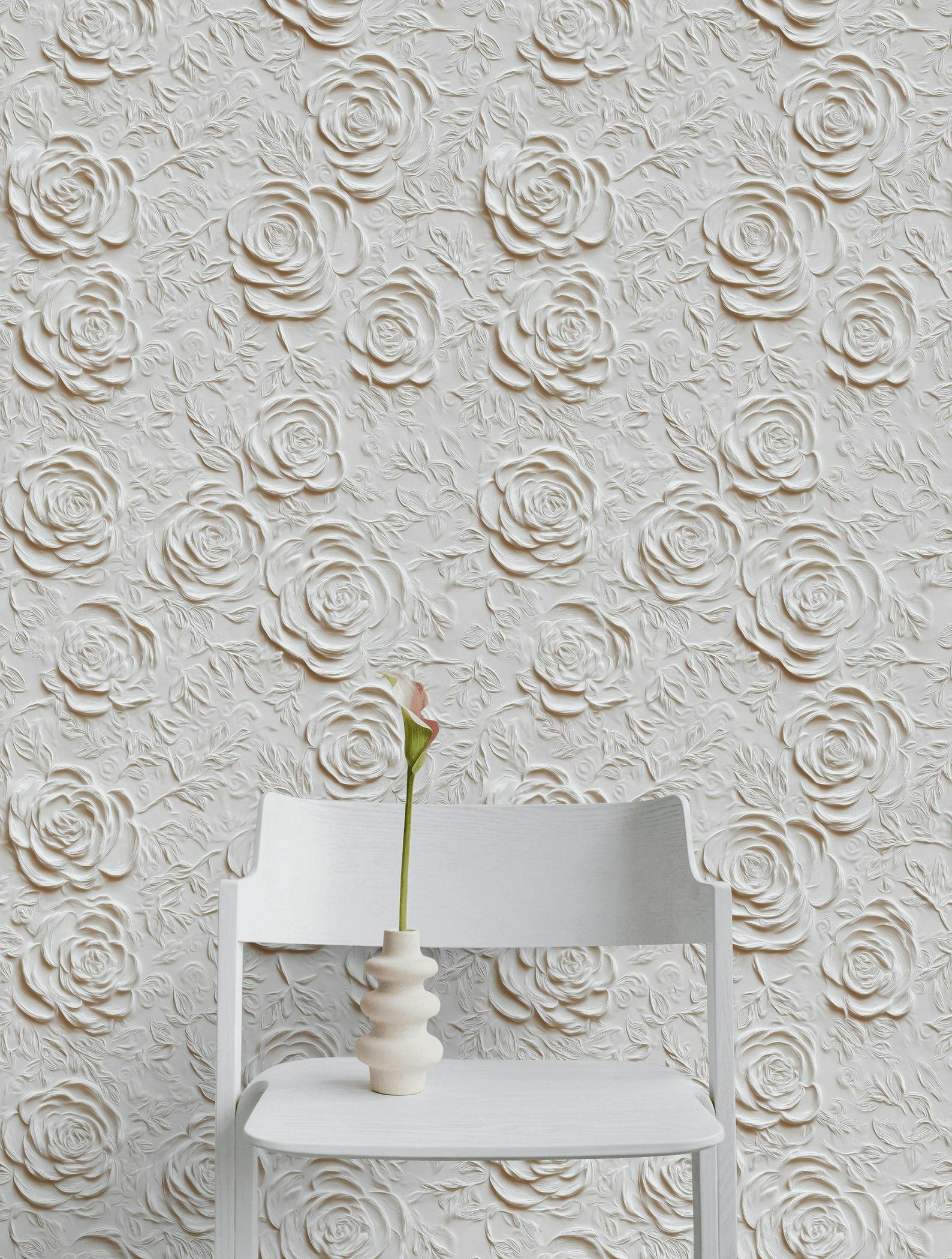 White Rose Wallpaper Embossed Floral Peel and Stick Textured Wall Mural ...