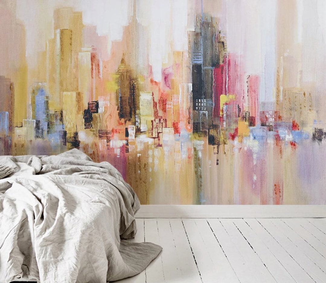 Oil Painting Skyscraper City Wallpaper Self Adhesive Peel and - Etsy