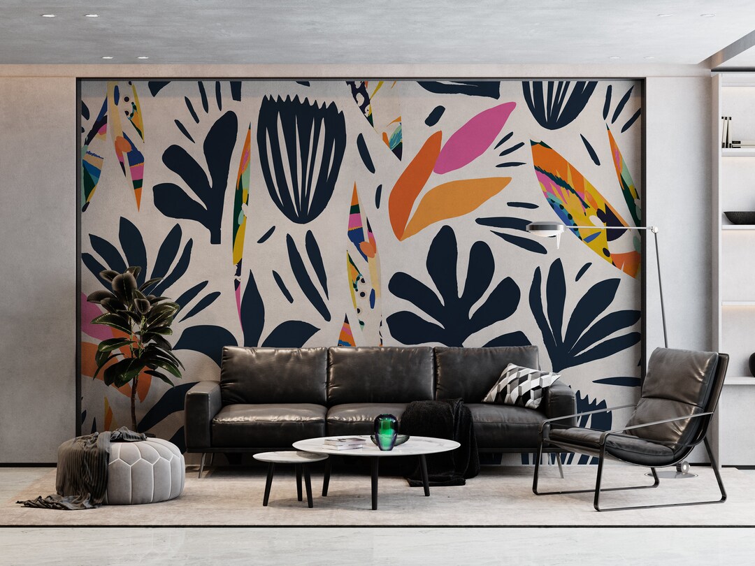 Exotic Abstract Organic Plants Wallpaper Colorful Design Wall Decor ...