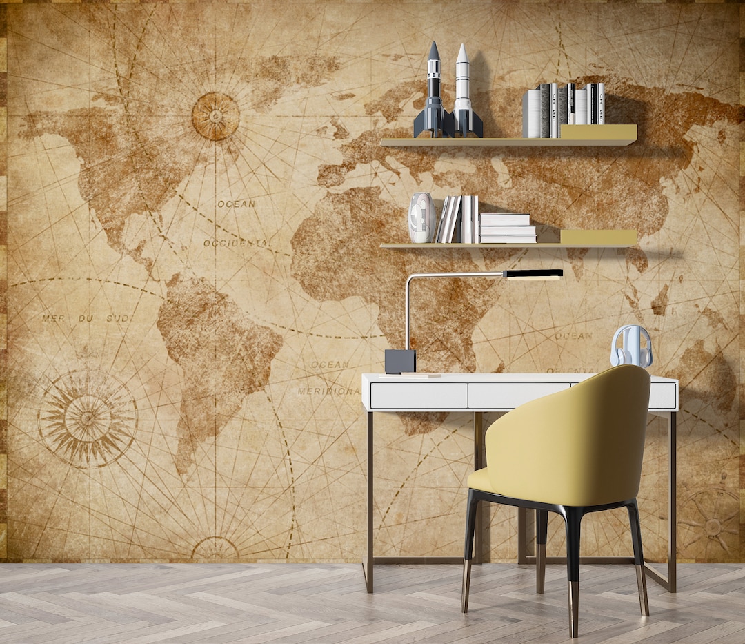 Vintage Style World Map Wallpaper Self Adhesive Peel and Stick Wall ...