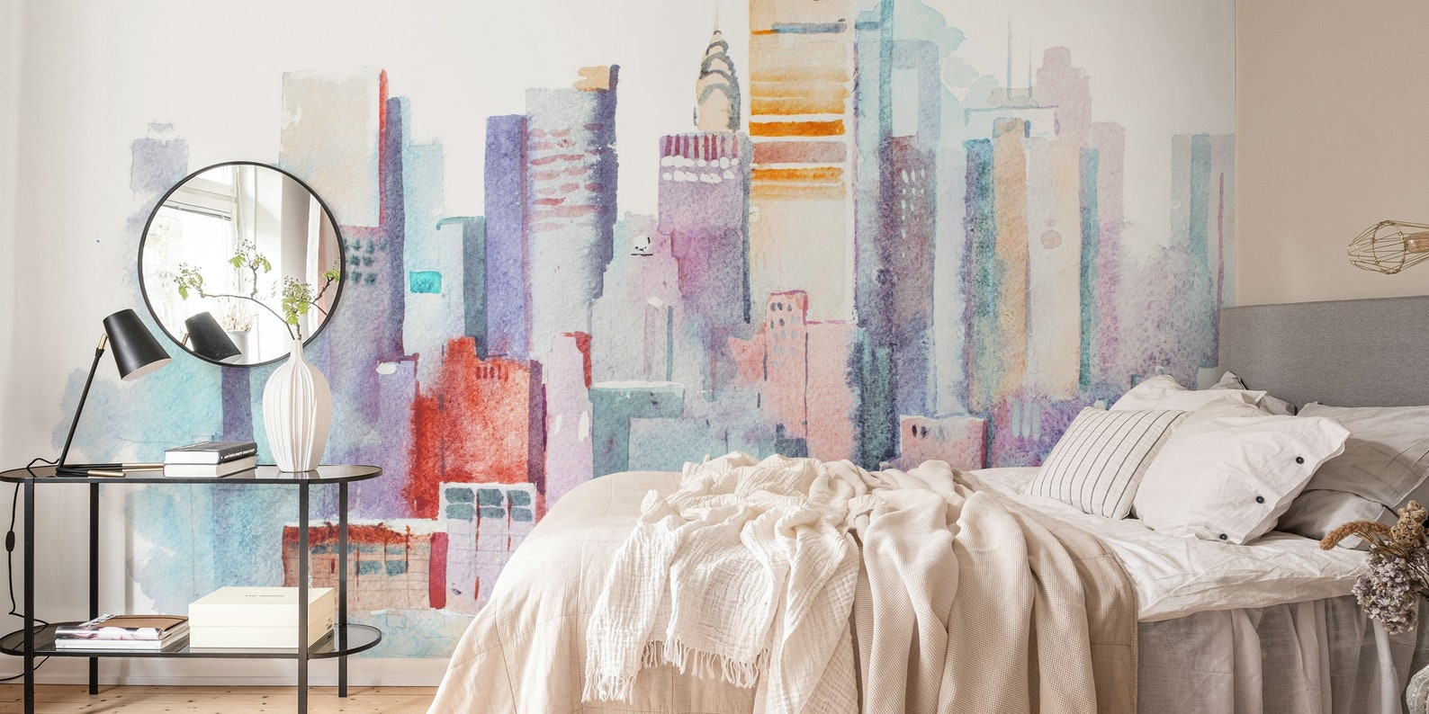 Colorful Skyscraper City Watercolor Modern Wallpaper Self Adhesive Peel ...