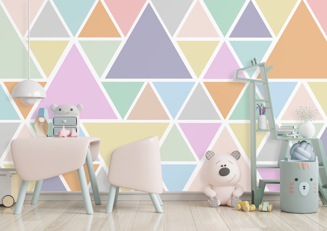 Kids Geometric Shapes Wallpaper Colorful Triangle Wall Decor - Etsy
