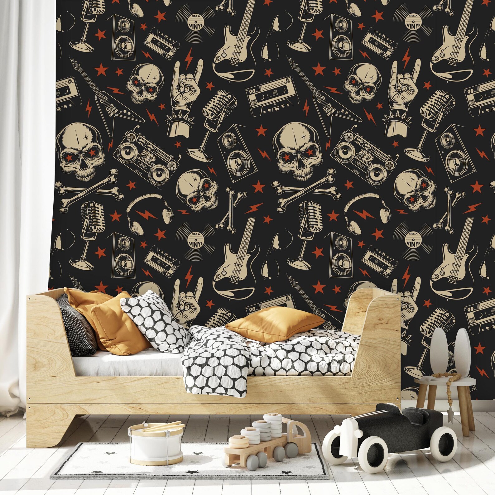 Pattern Skulls Bones Electric Guitar Rock'n Roll Red Stars - Etsy