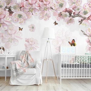Watercolor Lila Flowers on White Background Wallpaper Self Adhesive ...