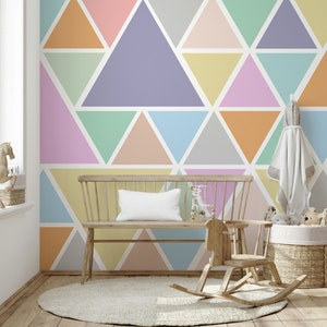 Kids Geometric Shapes Wallpaper Colorful Triangle Wall Decor Nursery ...