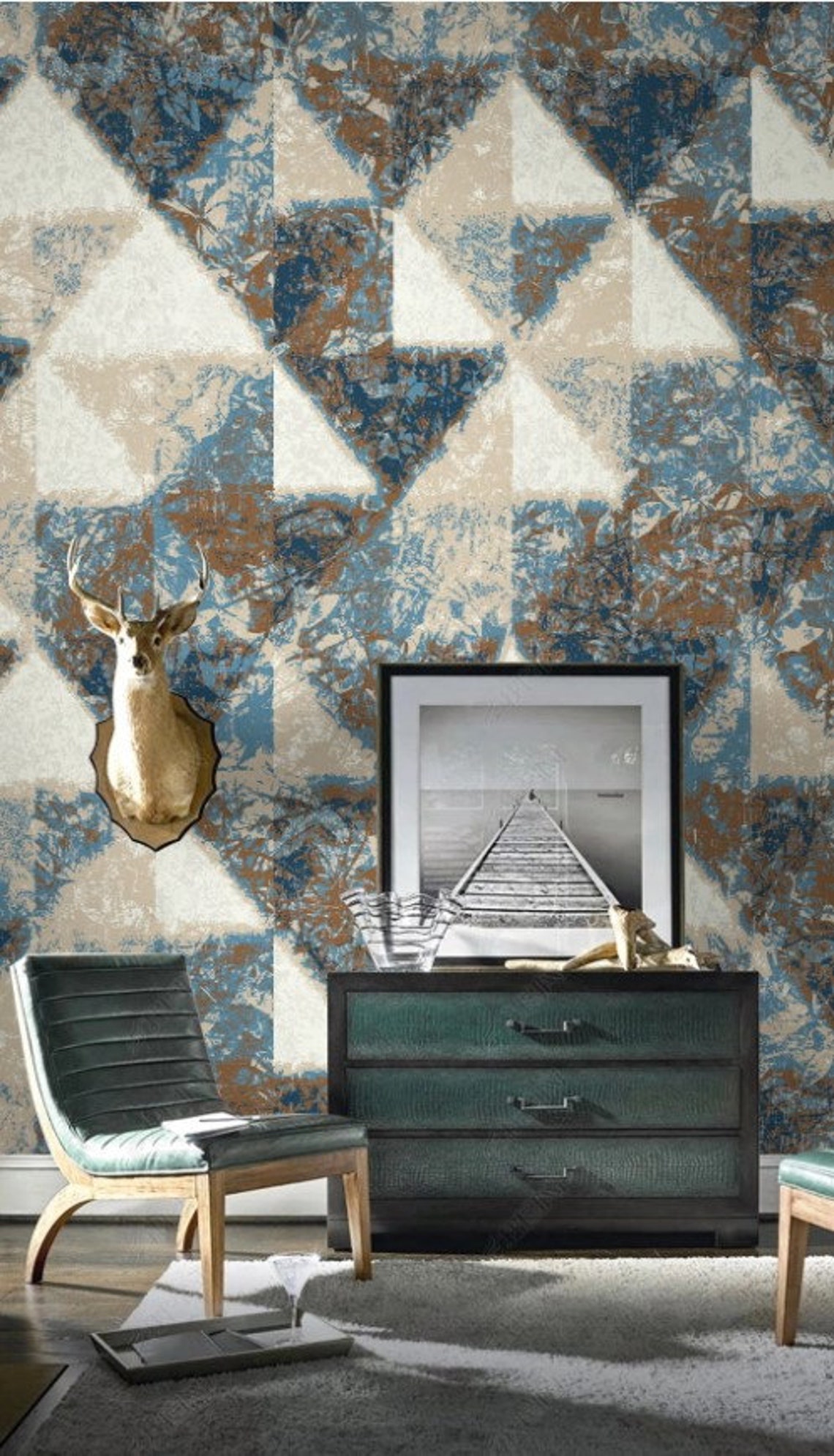 Abstract Hourglass Mosaic Blue Squares Art Design Wallpaper | Etsy