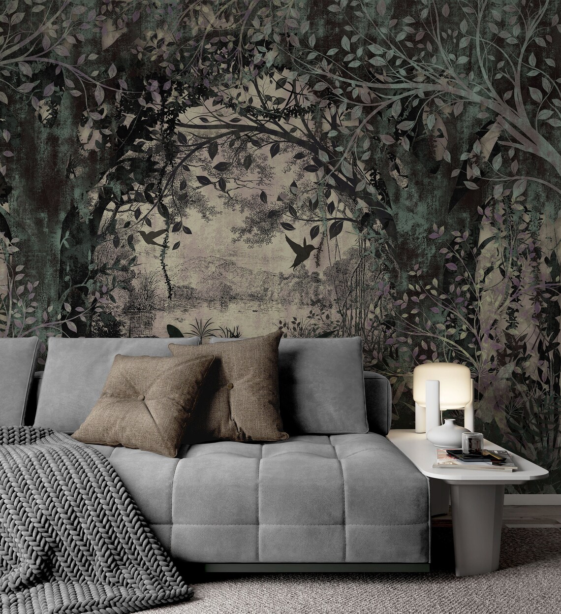 Landscape in Classic Old Style Vintage Forest Wallpaper Self - Etsy Canada