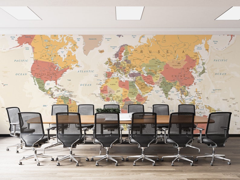 World Map Wallpaper Custom Peel and Stick Scandinavian Wall - Etsy