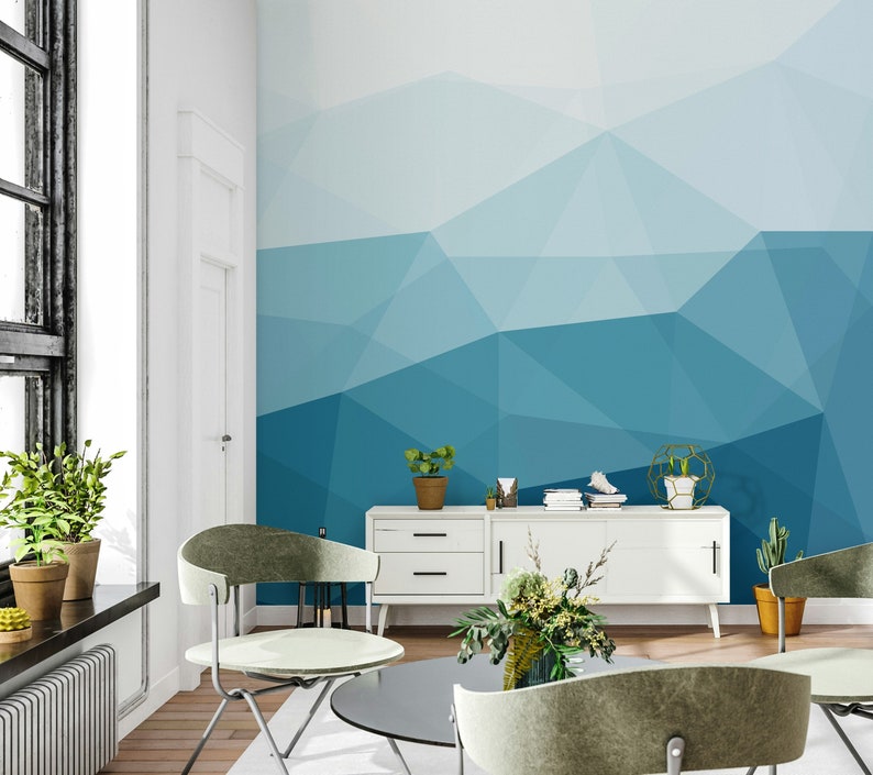 Blue Geometric Wallpaper: Scandinavian Peel and Stick Wall Mural - Etsy