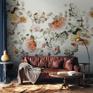 Colorful Roses and Flowers on Tree Branch Luxury Floral Wallpaper Self ...