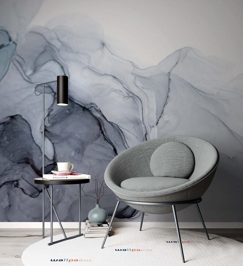 Illustration Ink Paint Abstract Painting White Black Gray | Etsy