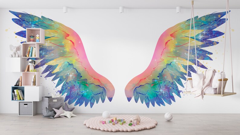 Colorful Angel Wings Wallpaper Modern Art Wall Decoration - Etsy