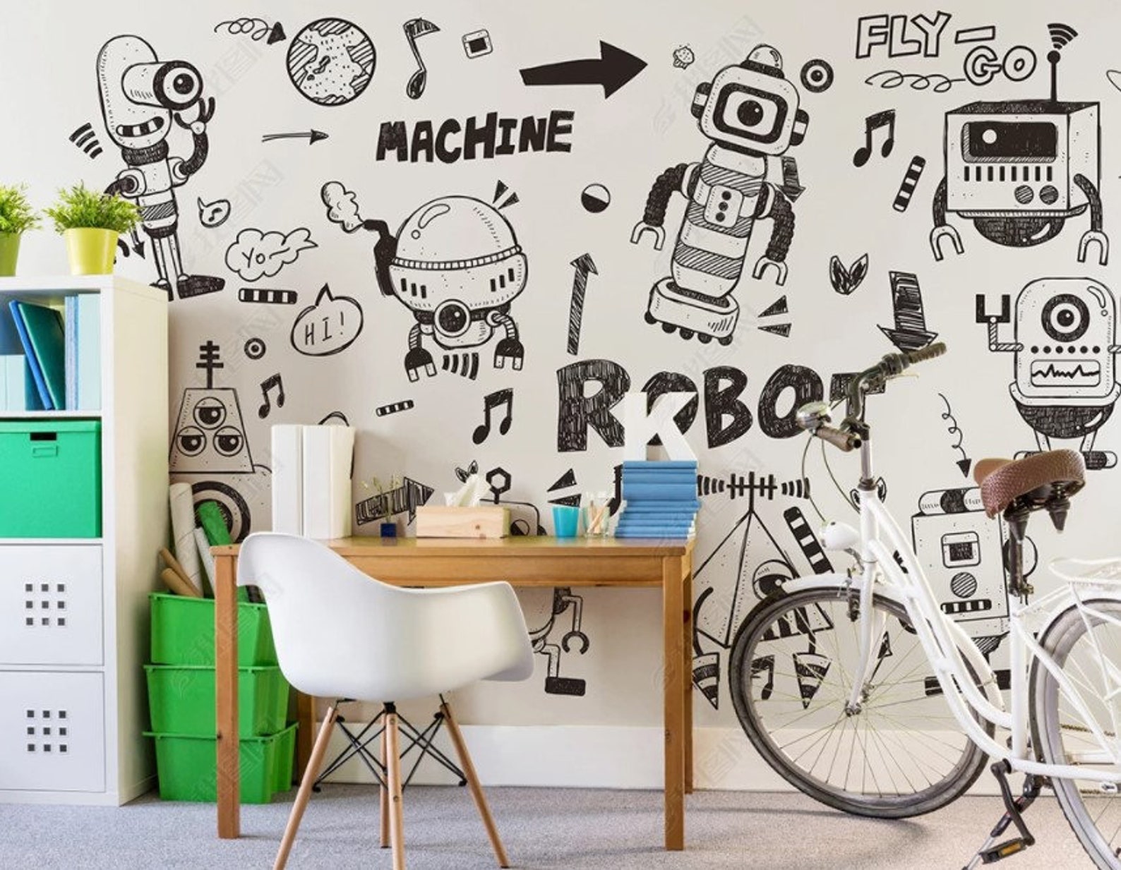 Black and White Robots Posts Funny Wallpaper Self Adhesive | Etsy