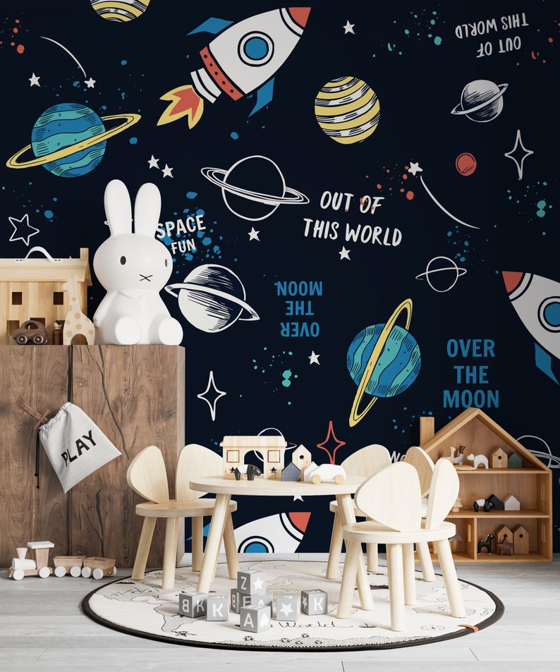 Cartoon Space Rockets Elements Stars Planets Dark Sky Far From the ...