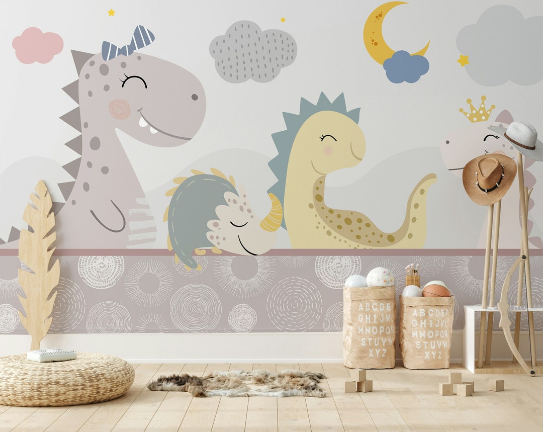 Baby Dinosaur Wallpaper Peel and Stick Kids Room Wall Mural Removable ...