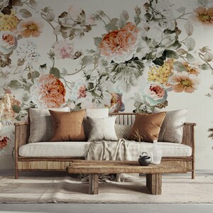 Colorful Roses and Flowers on Tree Branch Luxury Floral Wallpaper Self ...