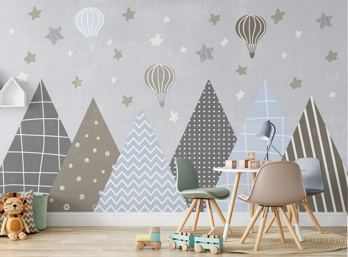 Geometric Shape Triangle Mountains Stars Air Balloons | Etsy