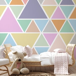 Kids Geometric Shapes Wallpaper Colorful Triangle Wall Decor Nursery ...