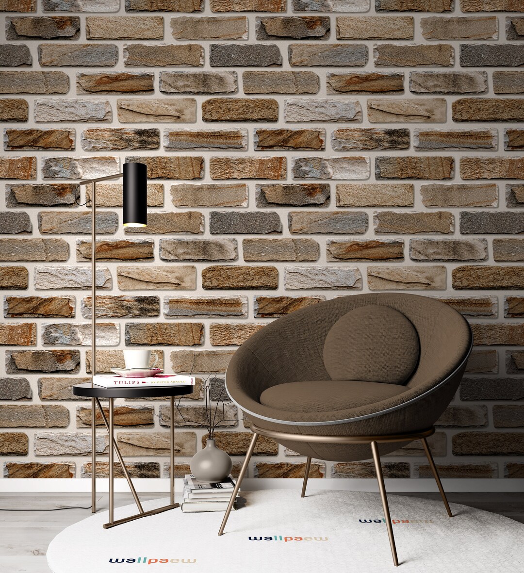 Brick Patterned Wallpaper in Light and Dark Brown Tones Self Adhesive ...