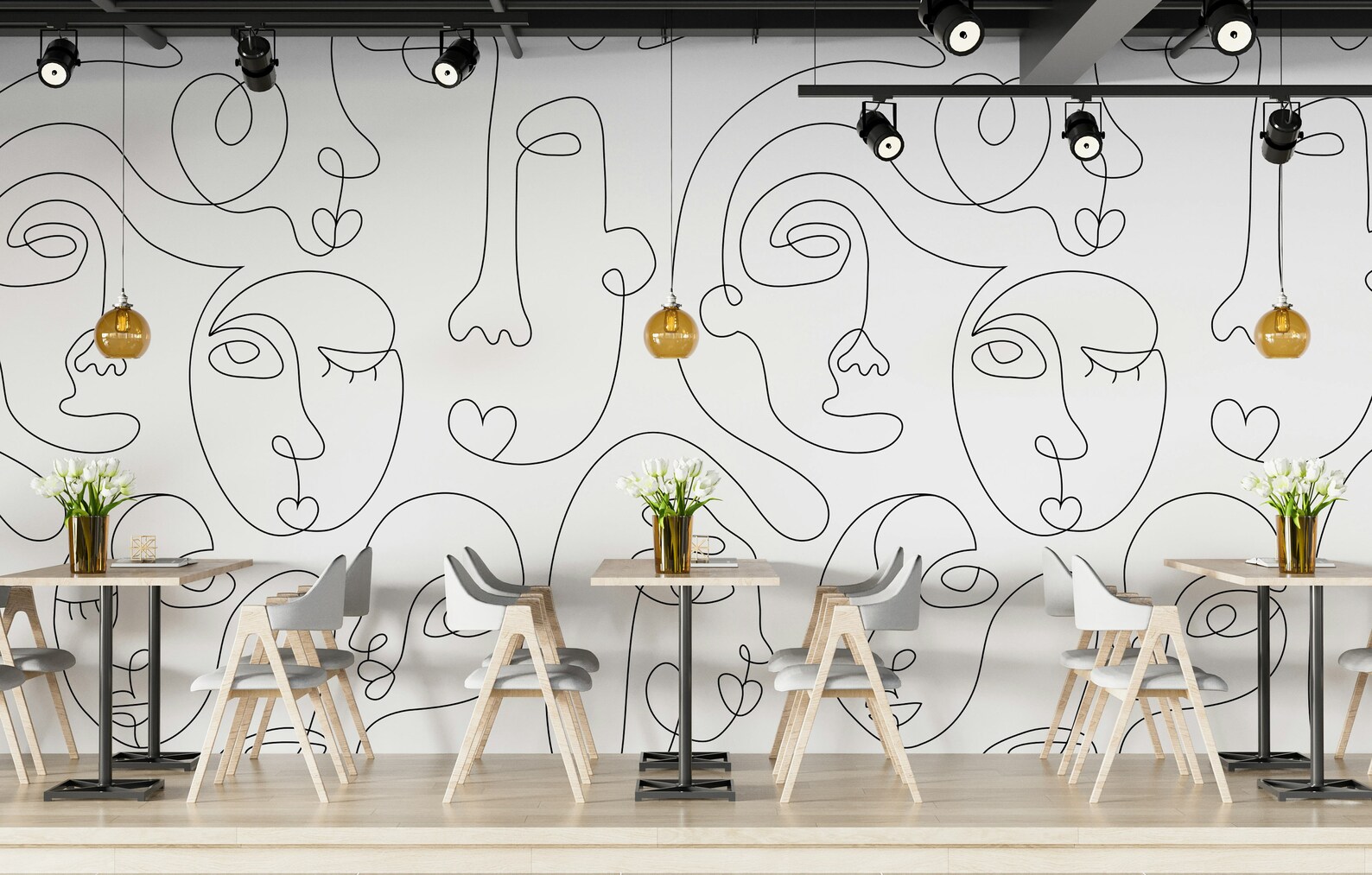 One Line Drawing Abstract Face Seamless Pattern Funny Wallpaper Self ...