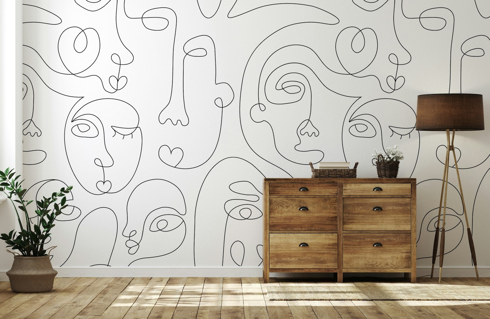 One Line Drawing Abstract Face Seamless Pattern Funny Wallpaper Self ...