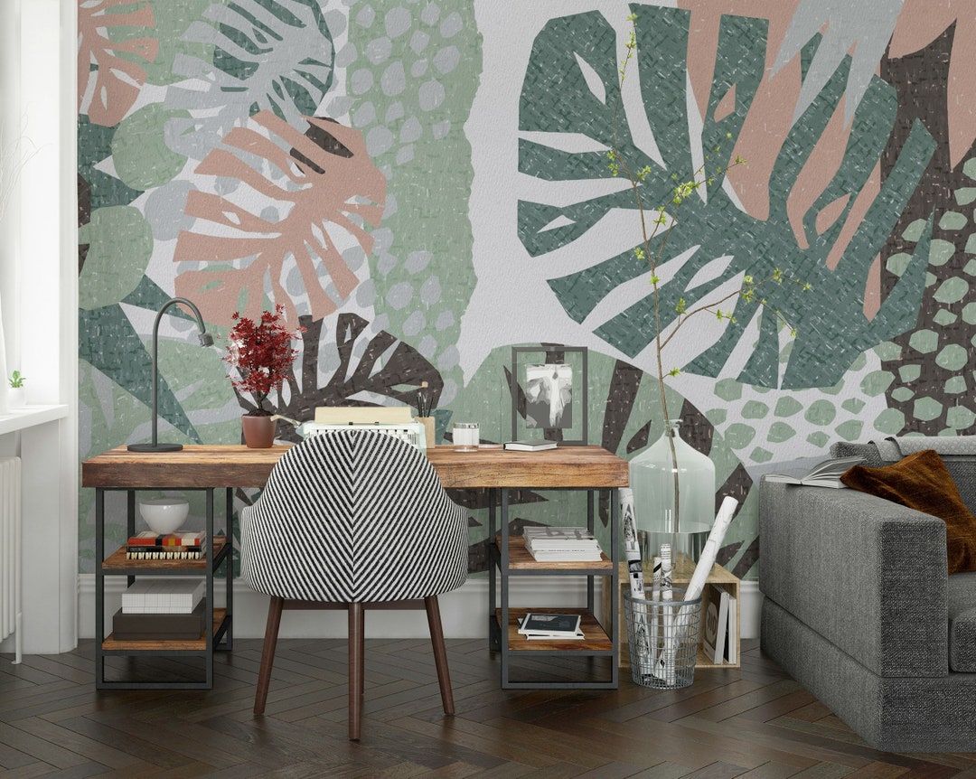 Green Big Large Leaves Wallpaper Self Adhesive Peel & Stick Wall Mural ...
