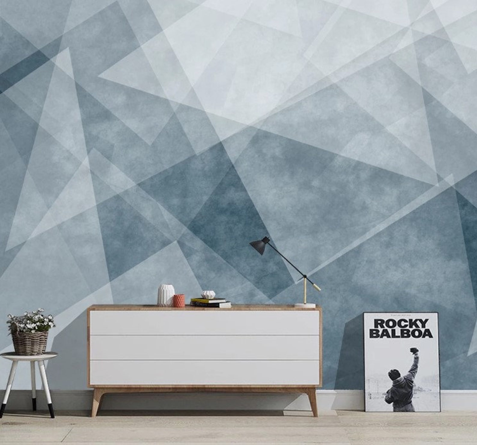 Geometric Abstract Blue White Triangle Shapes Wallpaper Self Adhesive ...