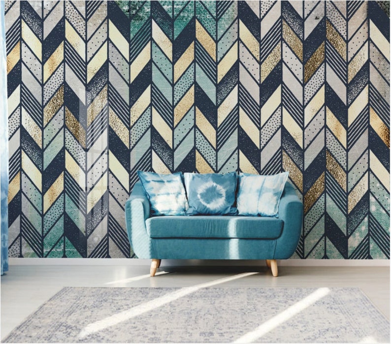 Colorful Line Rectangle Geometric Shapes Modern Wallpaper Self - Etsy