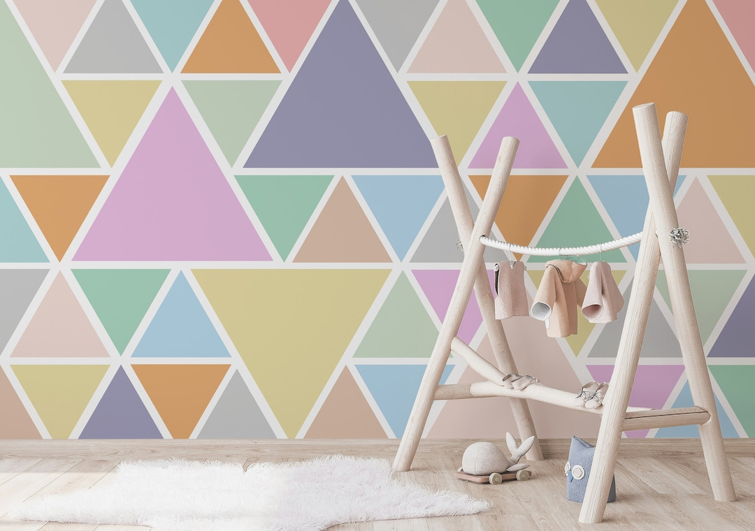Kids Geometric Shapes Wallpaper Colorful Triangle Wall Decor Nursery ...
