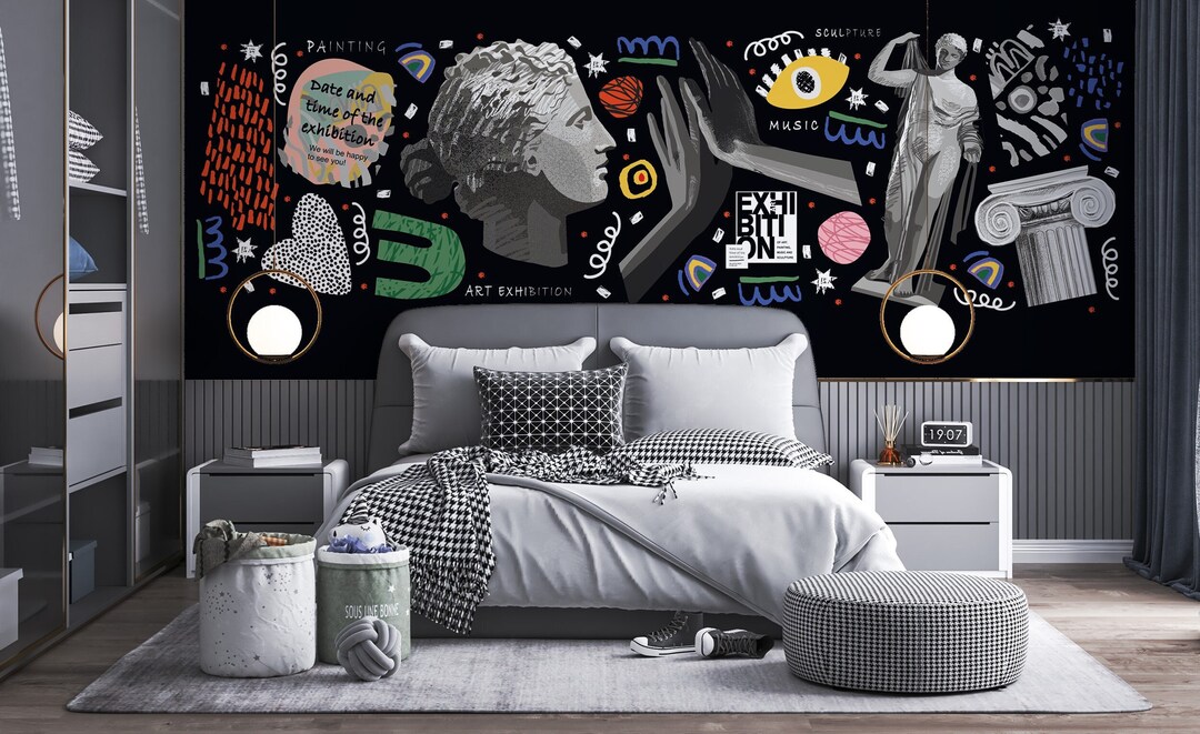 Statues and Abstract Shapes Wallpaper Contemporary Wall Decor Art Peel ...