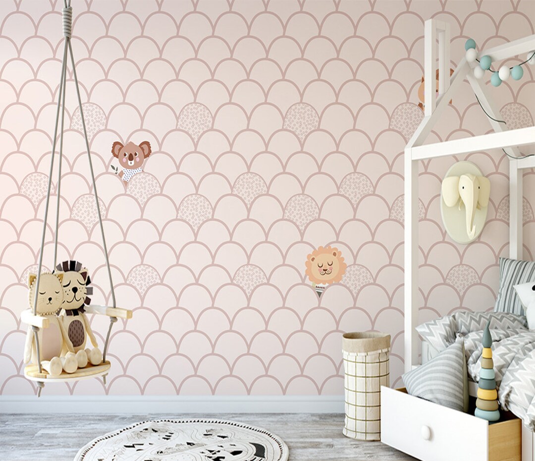 Pink Half Circle Wallpaper, Scandinavian Peel and Stick Wall Mural - Etsy