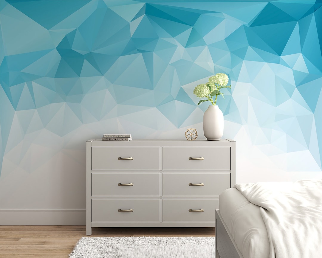 Blue Light Polygonal Geometric Peel and Stick Wallpaper / Background ...