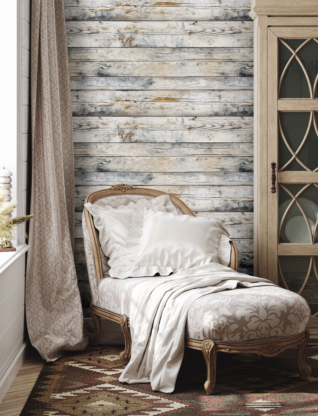 Weathered White Wood Wallpaper Rustic Charm Peel and Stick Vintage Wall ...